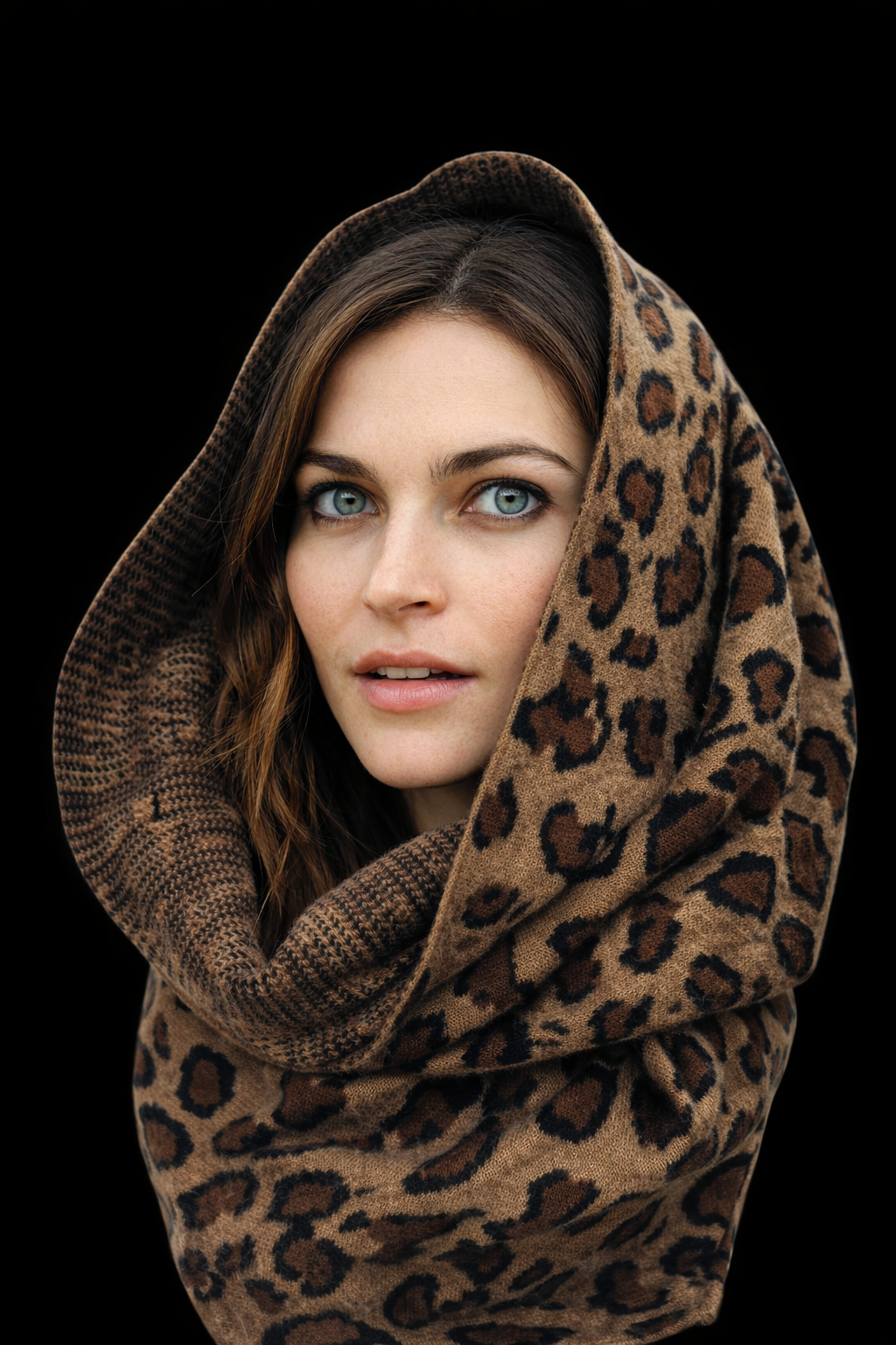Cashmere neckwarmer /hood hat , Animal print , Brown leopard ...